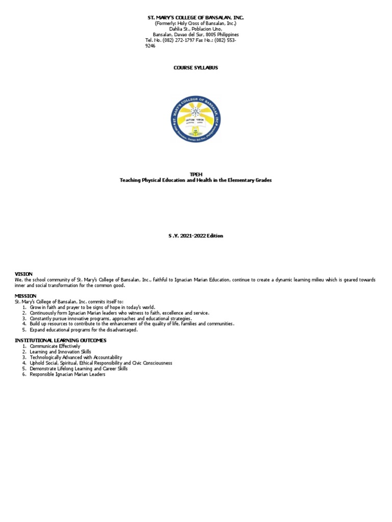 Teaching PE and Health Syllabus 2021-2022 | PDF