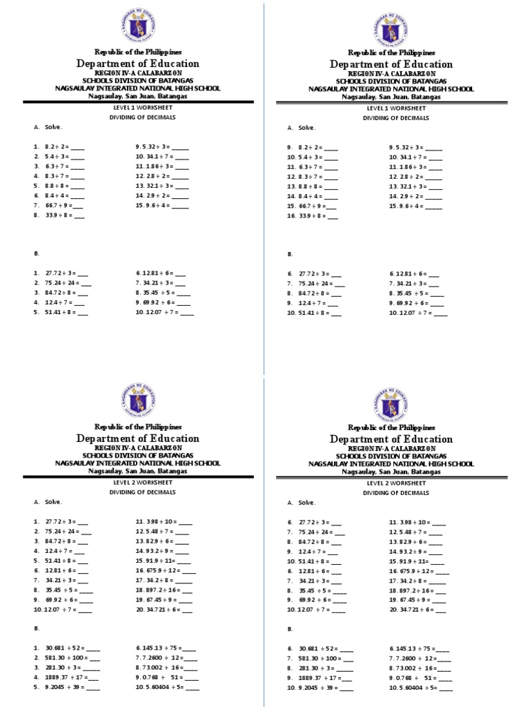 Division Decimals | PDF | Mathematics | Arithmetic