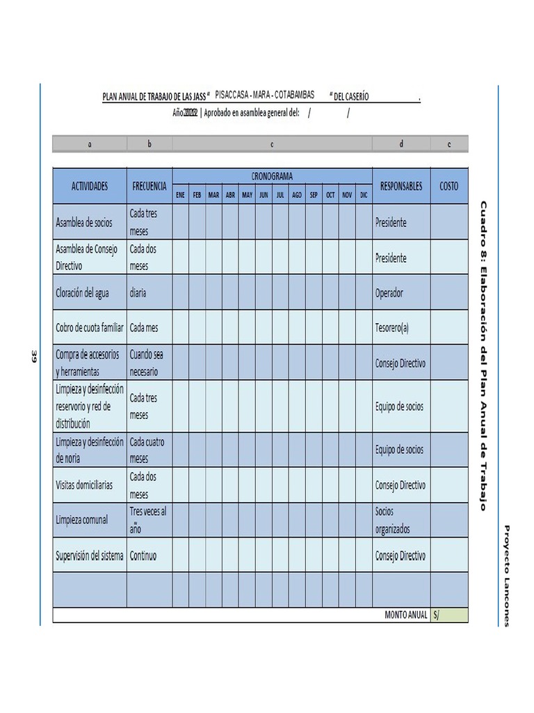 Plan de Trabajo Anual y Presupuesto Anual - Jass | PDF