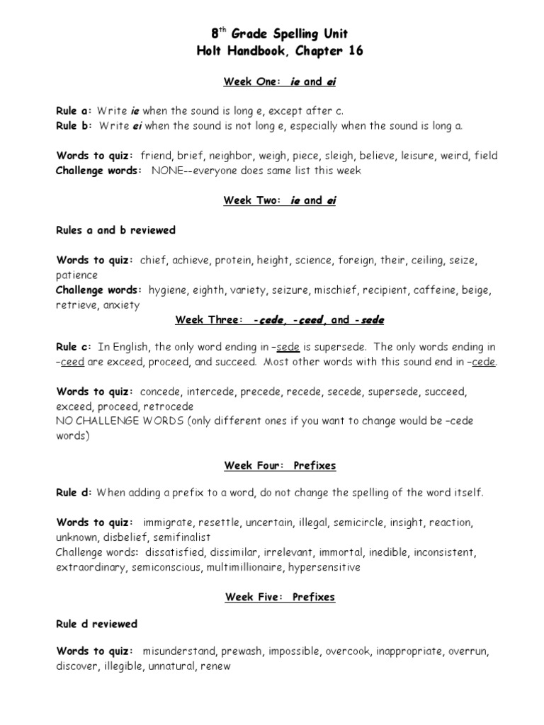 8th Grade Spelling List | Grammatical Number | Syntactic Relationships