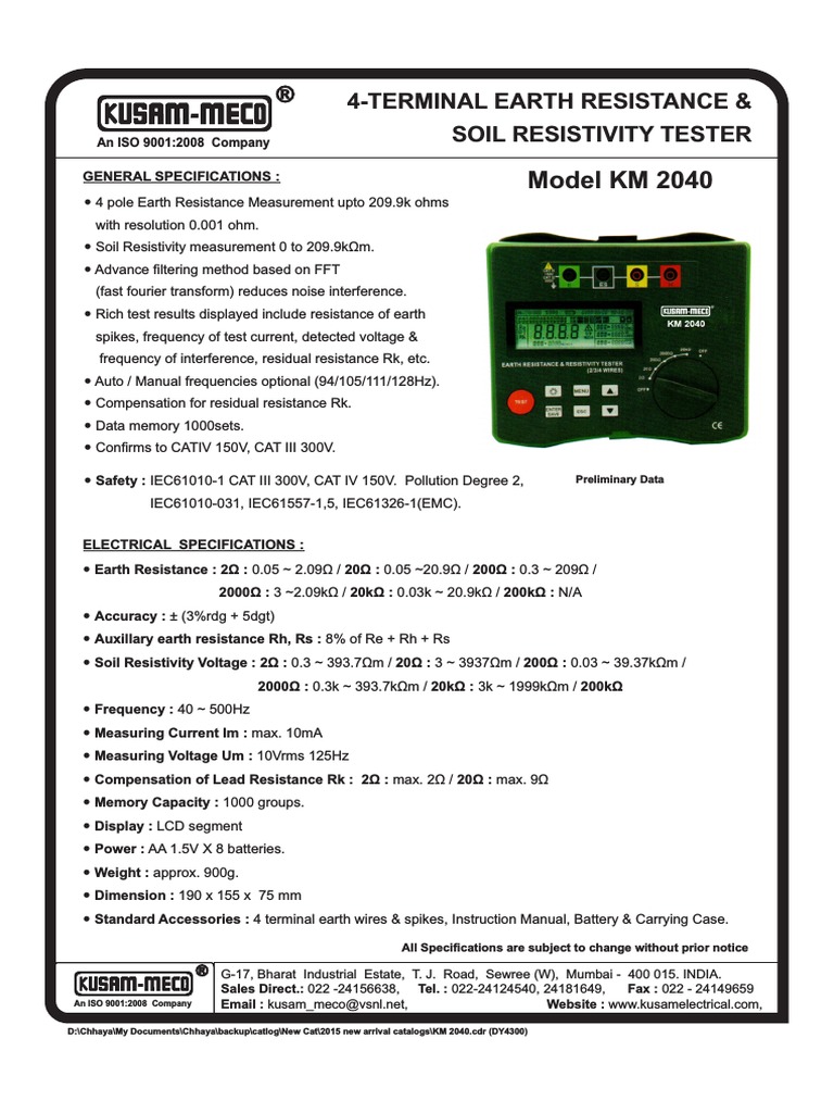 Kusam Meco KM 2040 Soil Resistivity Earth Resistance Meter | PDF | Home & Garden
