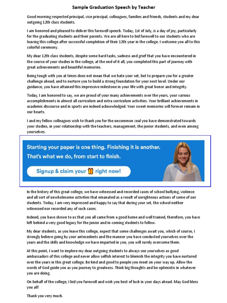 Graduation Speech by Teacher PDF | PDF