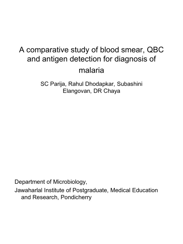 A Comparative Study of Blood Smear, QBC | PDF | Malaria | Plasmodium ...