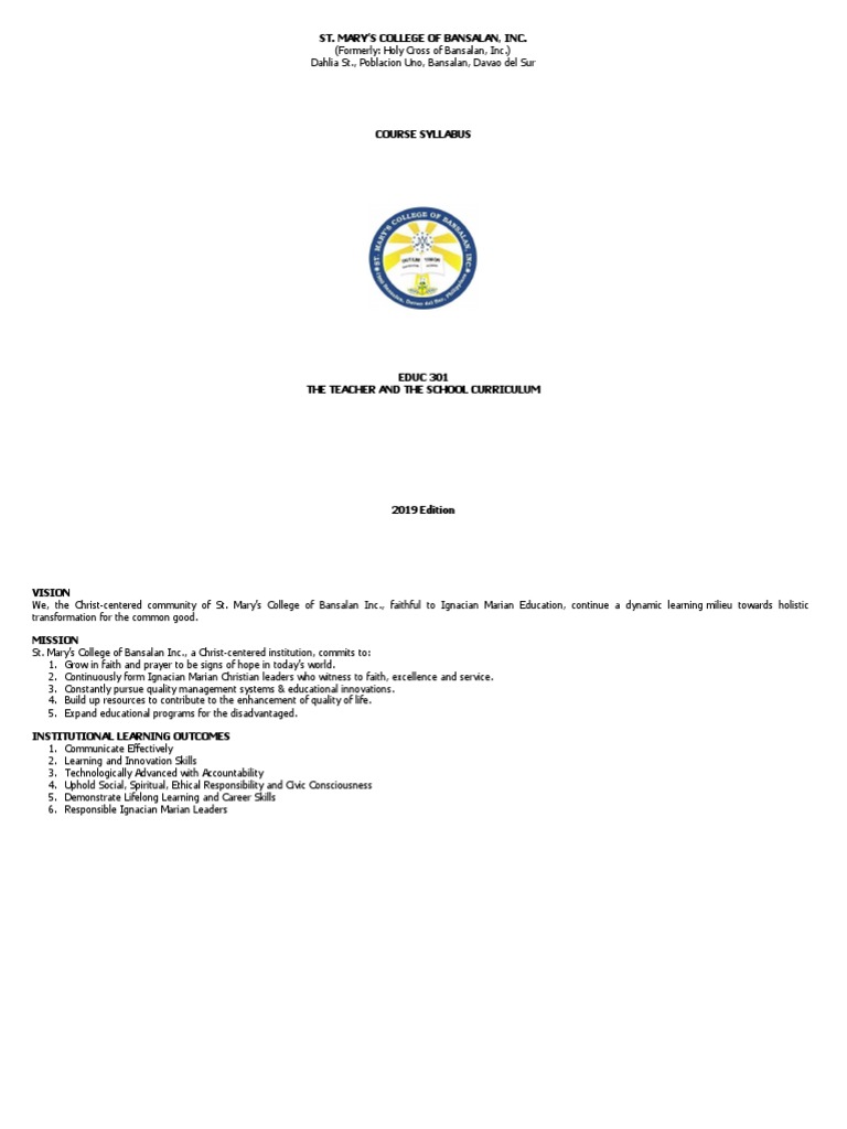 EDUC 301 Syllabus: Teacher & Curriculum | PDF | Curriculum | Teachers