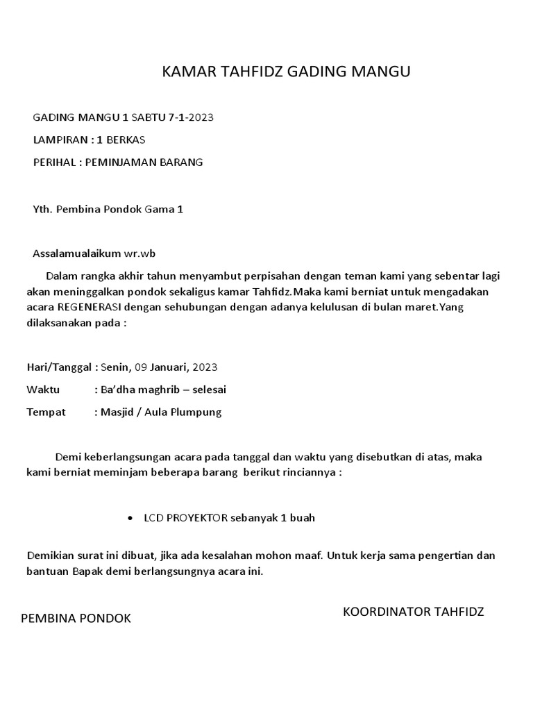 Kamar Tahfidz Gading Mangu | PDF