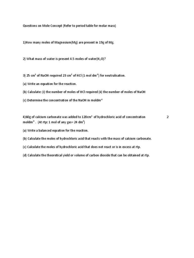 Mole Concept Questions | PDF