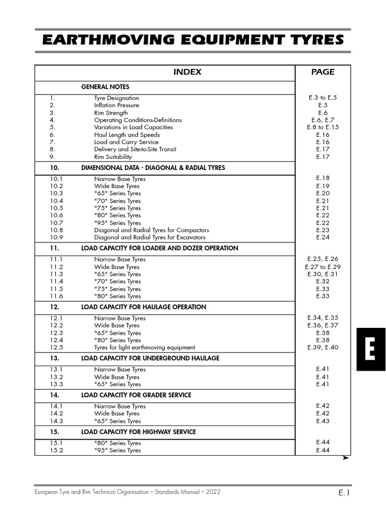 Earthmoving Equipment Tyre Standards 2022 | PDF | Tire | Wheel