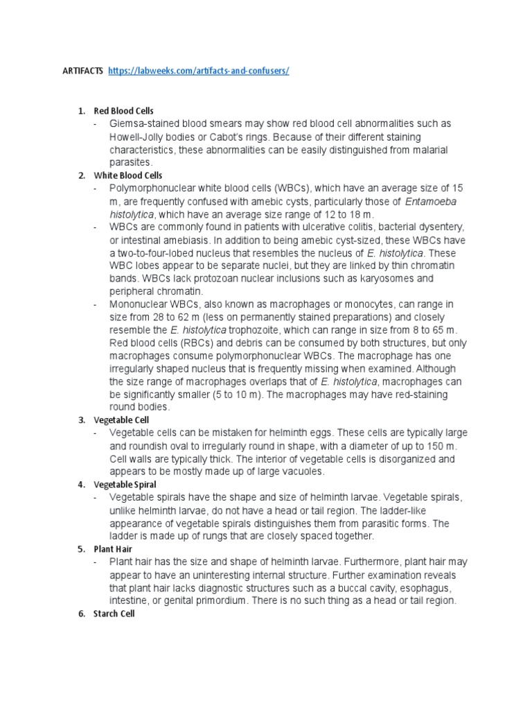 Artifacts Compilation Pdf White Blood Cell Medical Specialties