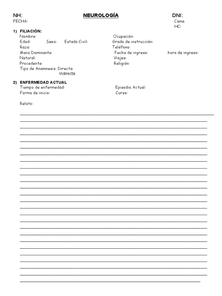 Historia Clínica Neuro 2 PDF | PDF | Enfermedades y trastornos | Medicina CLINICA