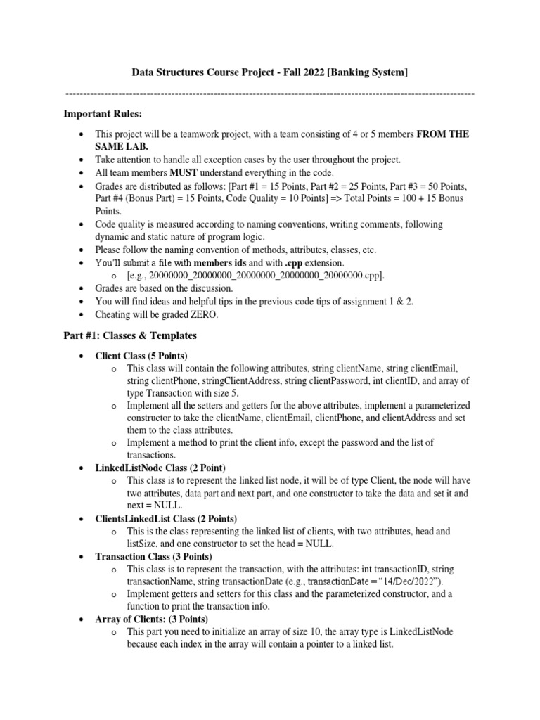 Data Structures Course Project Fall 2022 Pdf Class Computer Programming Password