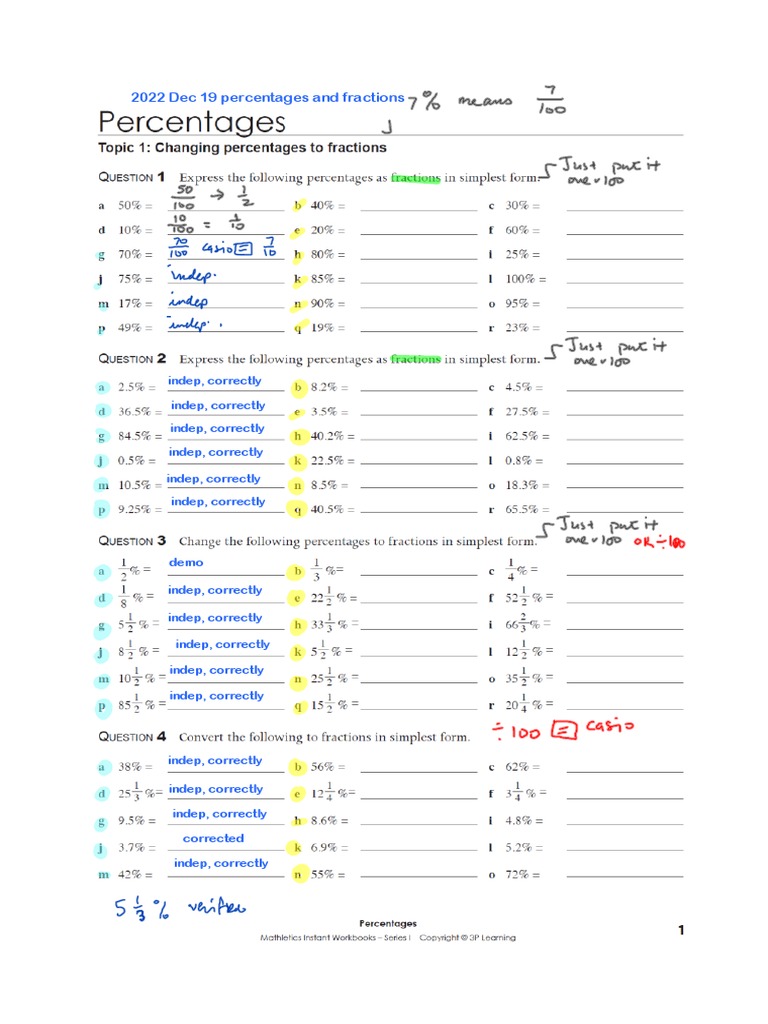 Lesson 2022 12 19 FDP Conversions | PDF | Percentage | Notation