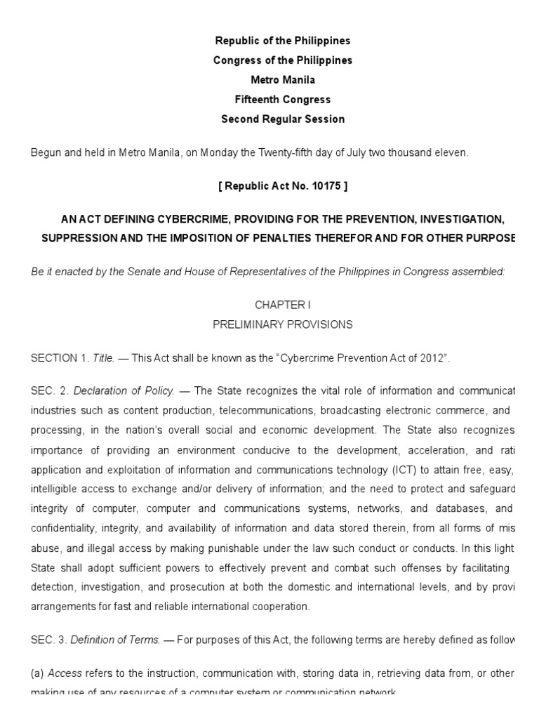 Republic Act No. 10175 - Official Gazette of The Republic of The ...