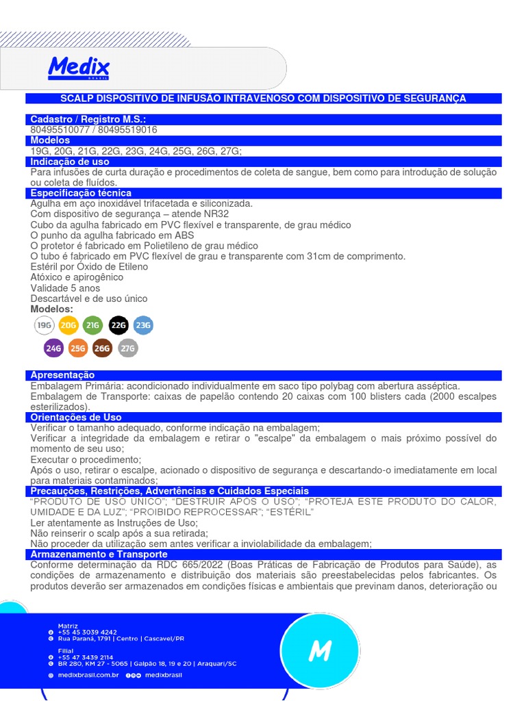 Ficha Técnica - Scalp de Infusão Intravenoso Com Dispositivo de ...