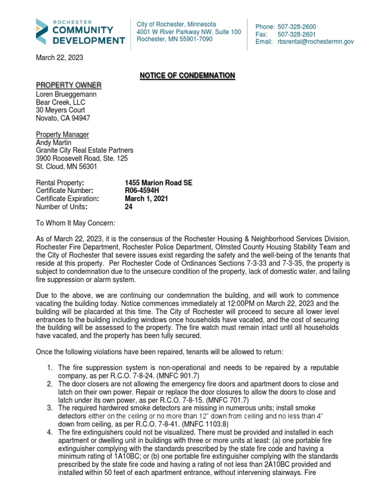 Condemnation-1455 Marion Road SE-March 22-2023-Notice of Condemnation ...