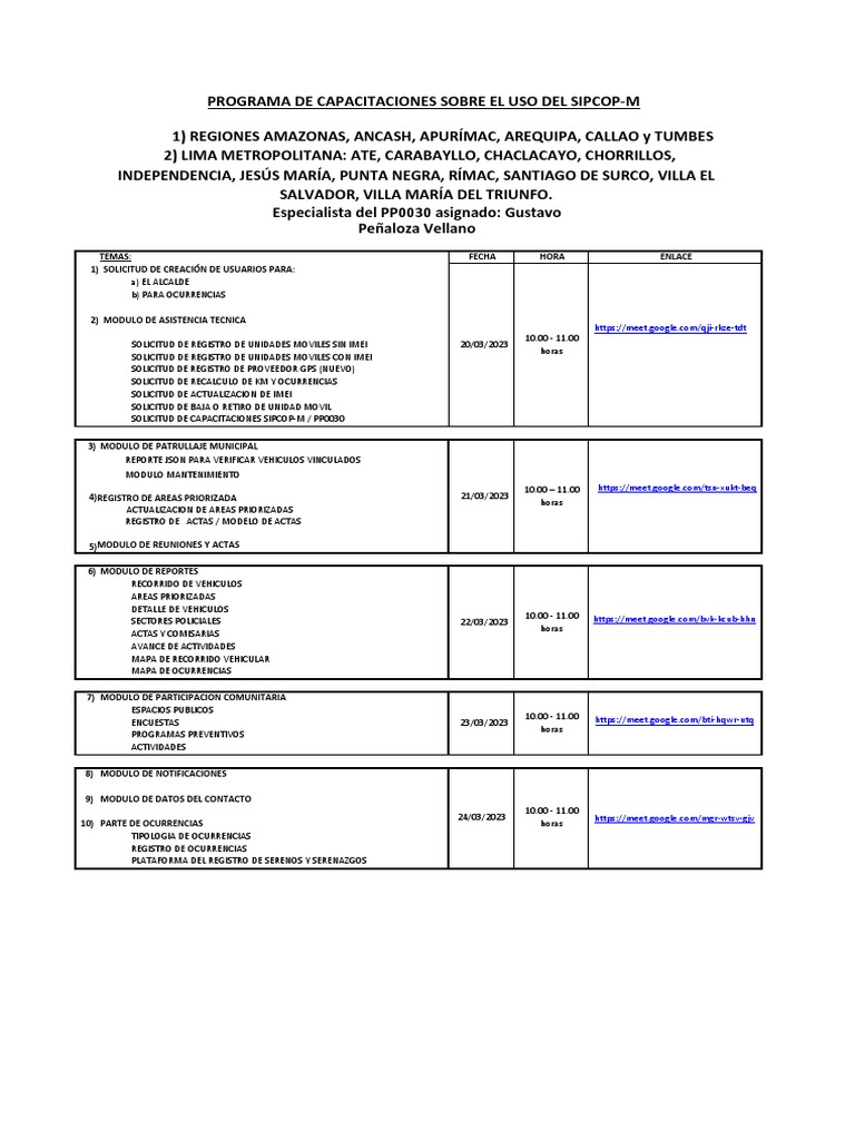 Programa de Capacitaciones Sobre El Uso Del SIPCOP-M | PDF