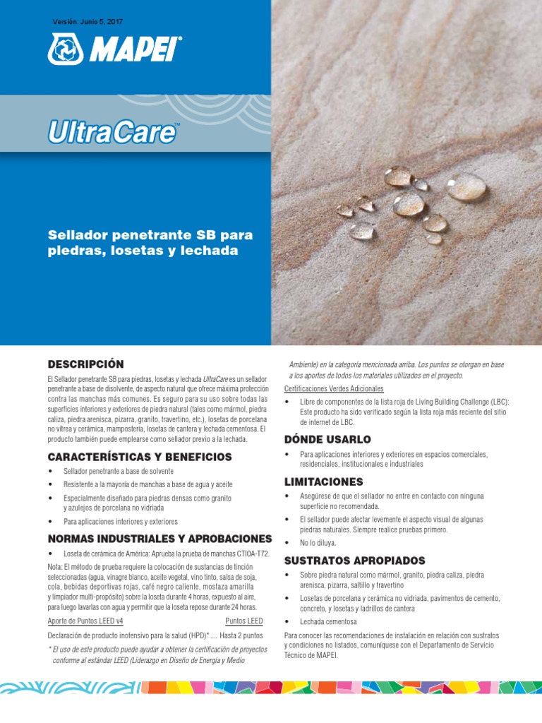 1 - 3000215 Ultracare Penetrating SB Sealer SP - PDF | PDF | Agua | Loseta