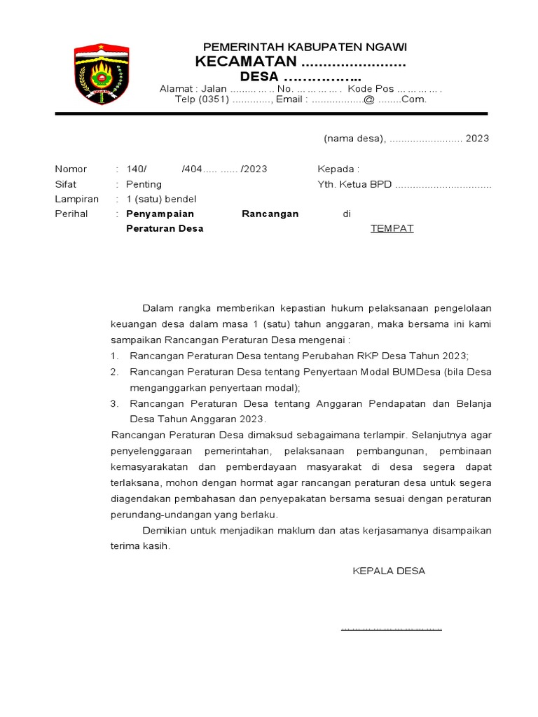 1.a. Contoh Pengantar Ranperdes APB Desa-2 | PDF