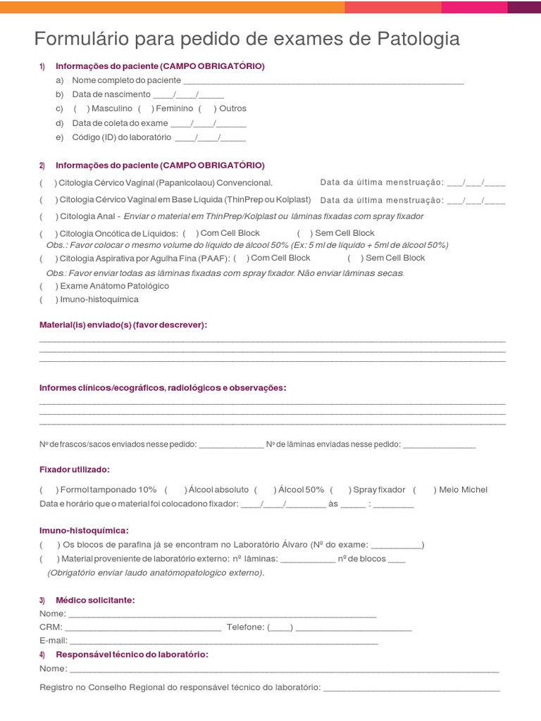 Formulário para Pedido de Exames de Patologia e Tcle | PDF | Citopatologia | Medicina Clínica