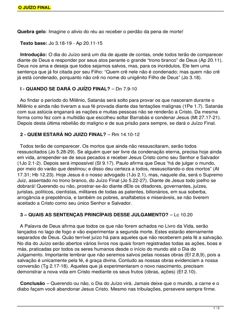 Juízo Final PDF | PDF | Juízo final | Jesus
