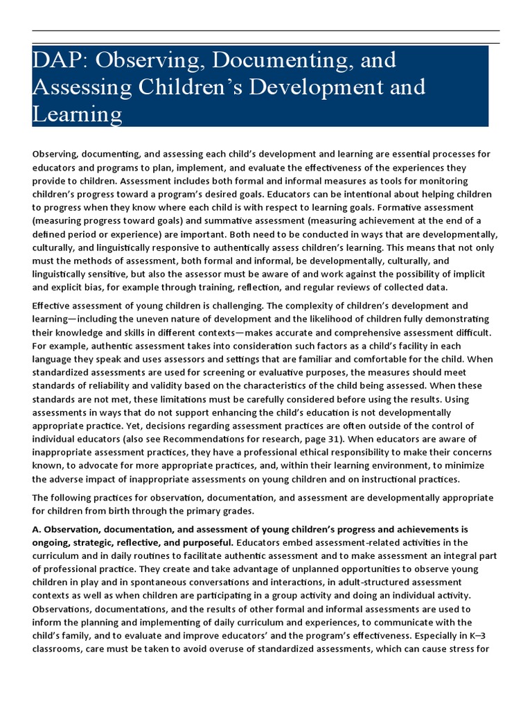 DAP-Observing, Documenting, and Assessing | PDF | Educational ...