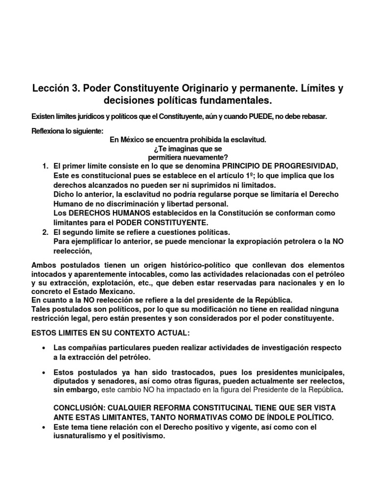 Lección 3. Poder Constituyente Originario y Permanente. Límites y ...