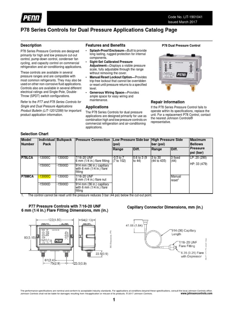Datasheet P78 Presostato Dual | PDF | Switch | Electrical Components