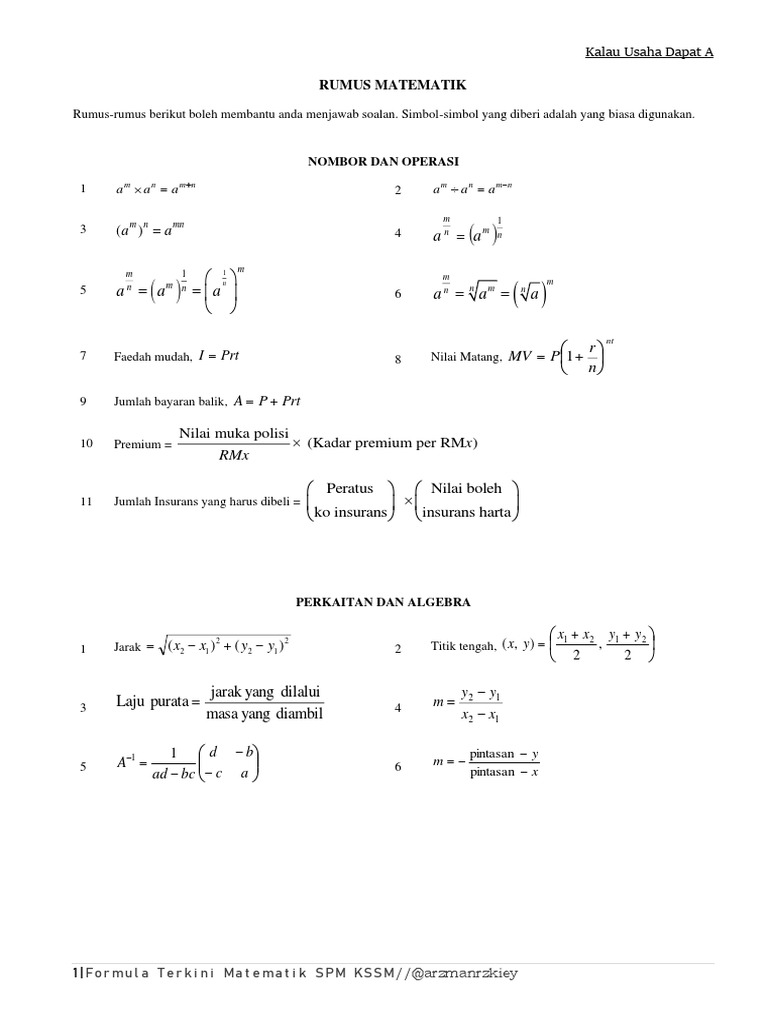 Formula SPM KSSM PDF | PDF