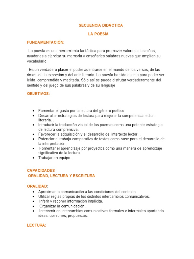 Secuencia Didáctica La Poesía 6to 2019 | PDF | Poesía | Objeto (gramática)