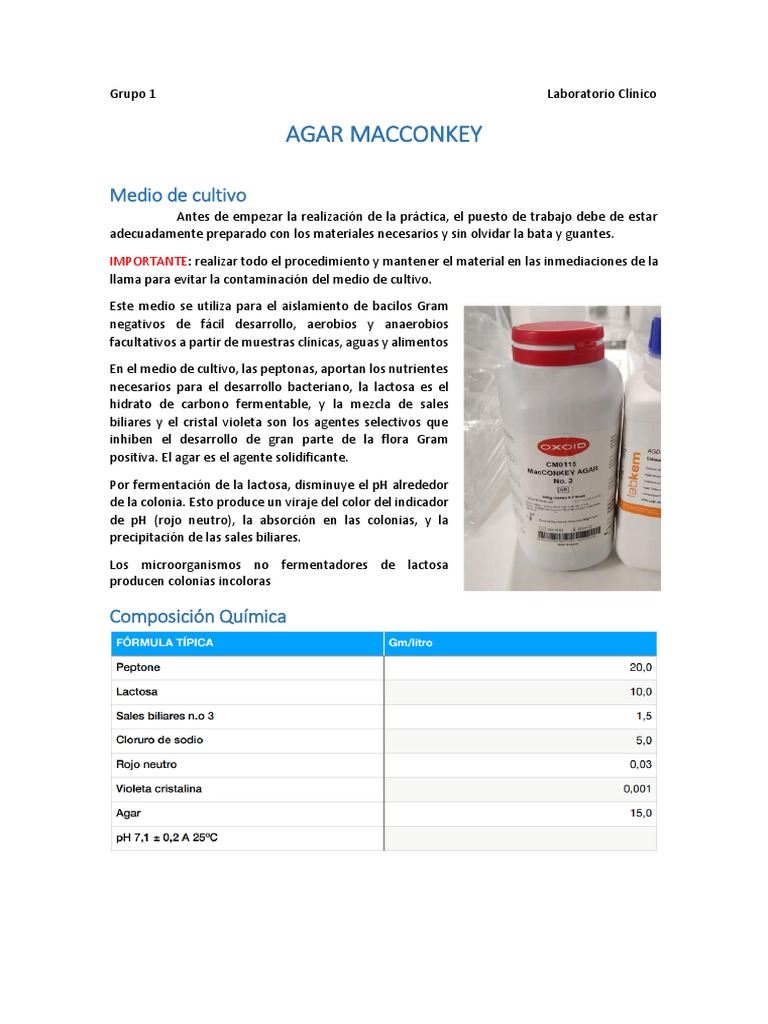 Uso y características del Agar MacConkey | PDF | Microbiología