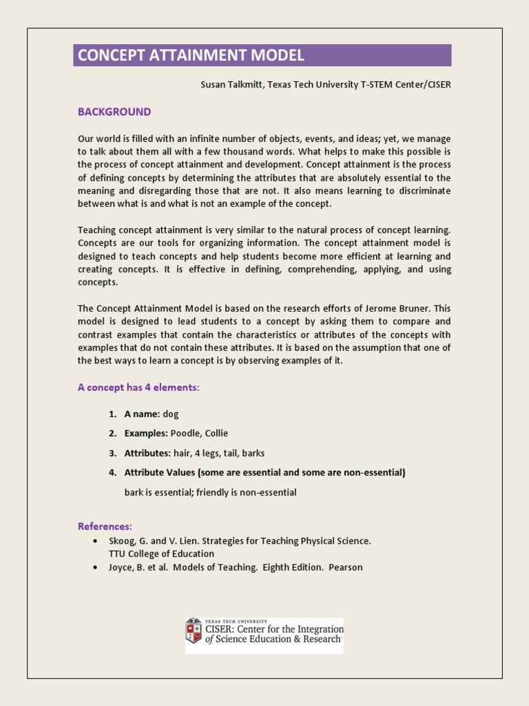 Bruner's Concept Attainment Model Explained | PDF