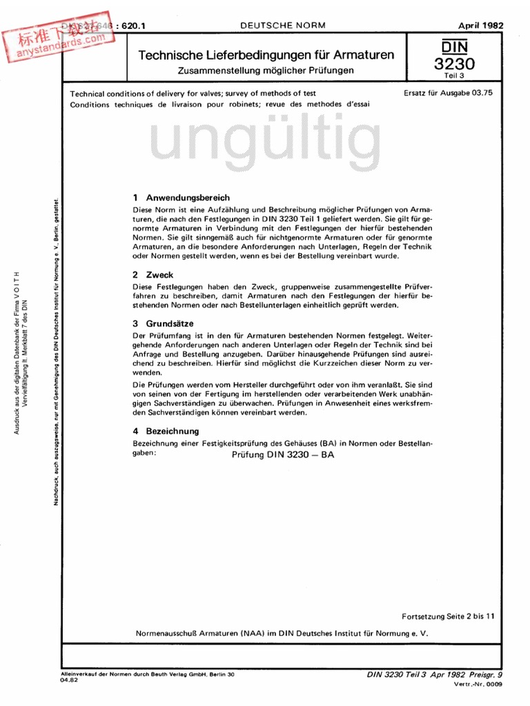 Din 3230 3 1982 Valves Leagage Inspection Standard PDF | PDF