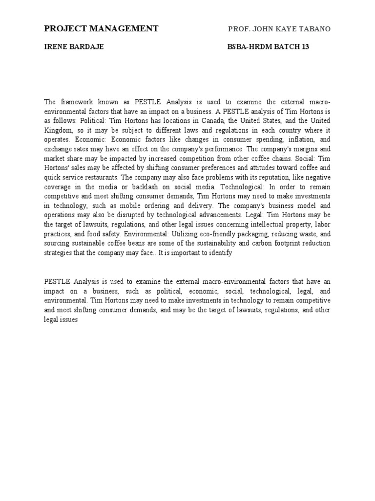 PESTLE Analysis of Tim Hortons | PDF