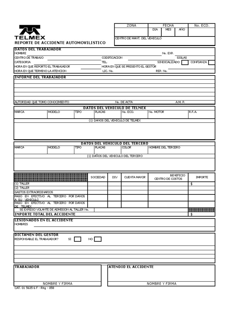 Formato Reporte de Accidente | PDF | Transporte | Vehículos