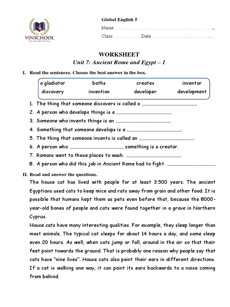 Ancient Rome and Egypt Worksheet | PDF