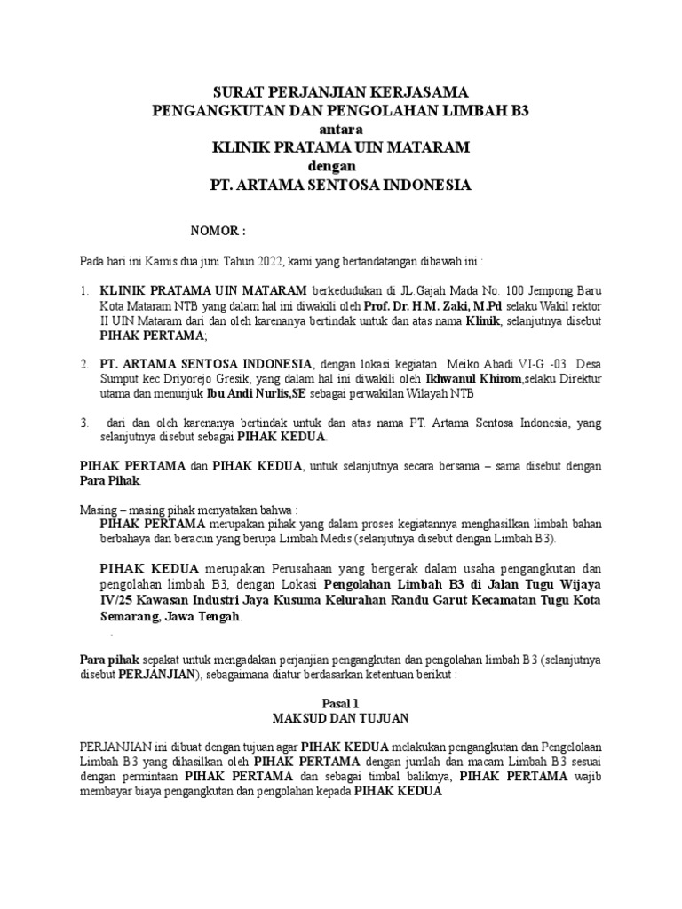 MOU LIMBAH PT SENTOSA.docx | PDF