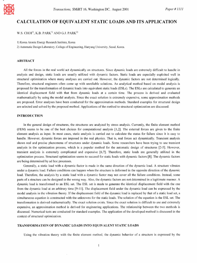 2001-06-29-Calculation of Equivalent Static Loads and Its Application - W.S. Choi, K.B ...