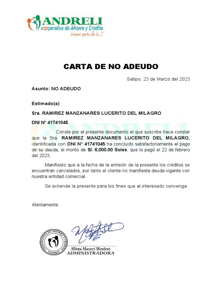 Carta de No Adeudo | PDF