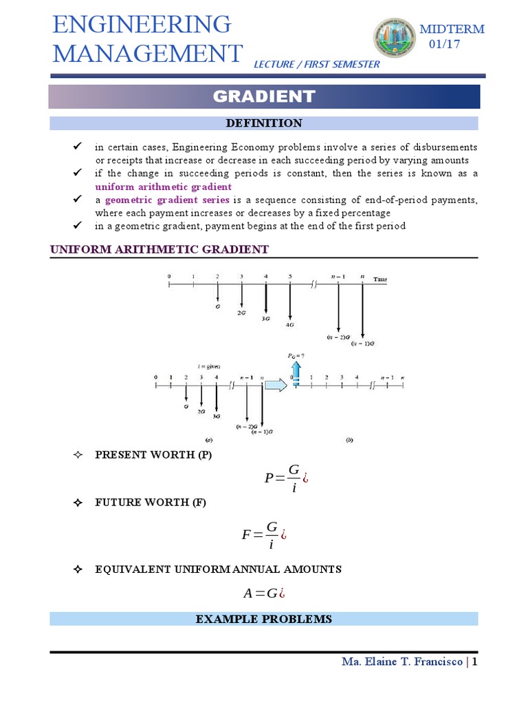 Engineering Economics: Calculating Present and Future Values for Uniform Arithmetic, Geometric ...