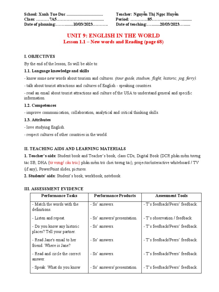 UNIT 9 - LESSON 1 - PART 1 - New Words and Reading | PDF | Vocabulary ...