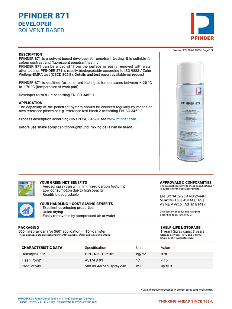PFINDER 871 Solvent Developer for NDT | PDF | Industrial Processes ...