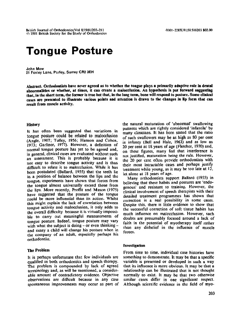 Influence of Tongue Posture on Malocclusion | PDF | Orthodontics | Mouth