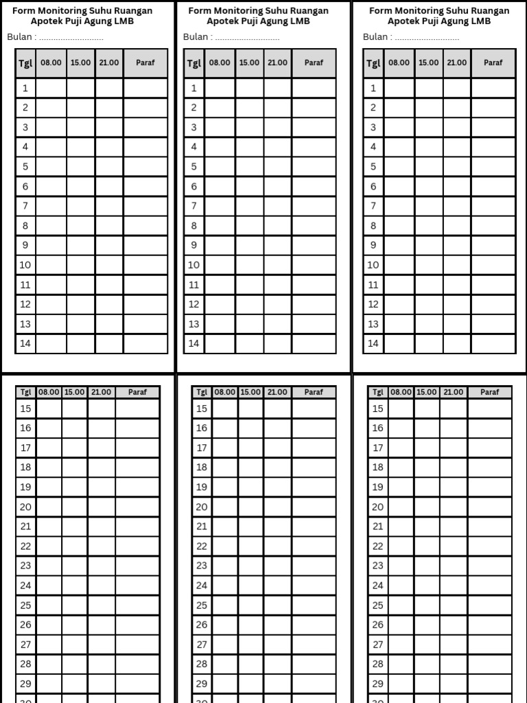 Apotek Puji Agung LMB Temperature Monitoring Form for [Month] | PDF