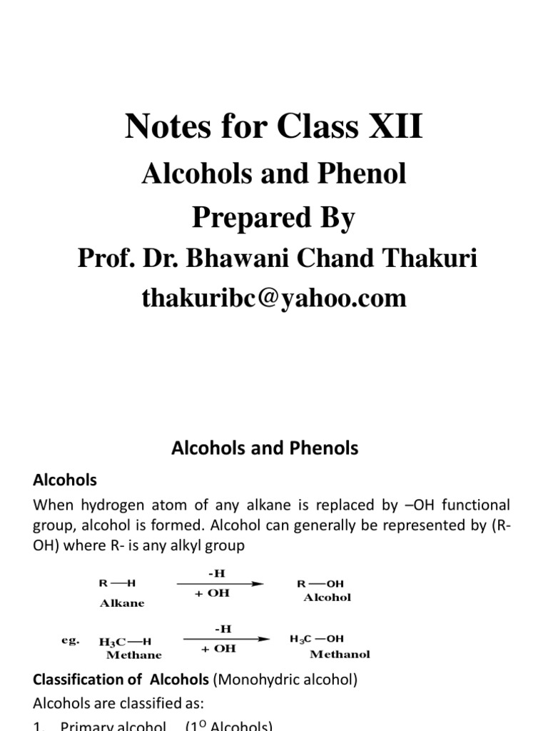Alcohols and Phenols Class XII Notes | Download Free PDF | Alcoholic ...