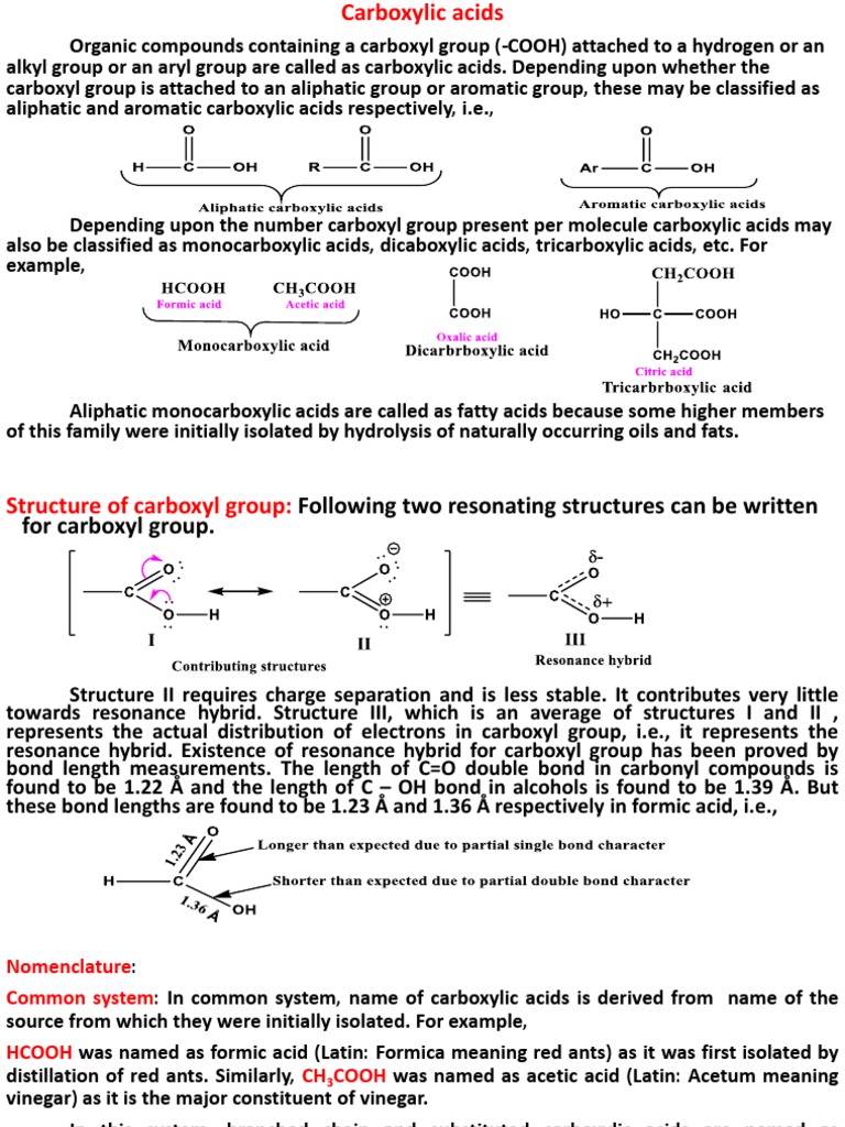 Carboxylic Acids Class XII Notes | PDF | Acid | Carboxylic Acid
