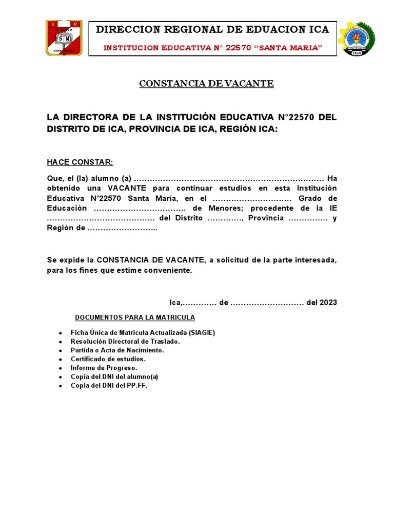 Constancia de Vacante 2023 | PDF
