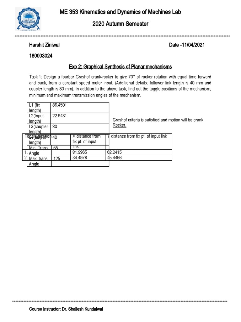 Exp 2 Graphical Synthesis of Planar Mechanisms | PDF | Motion (Physics ...