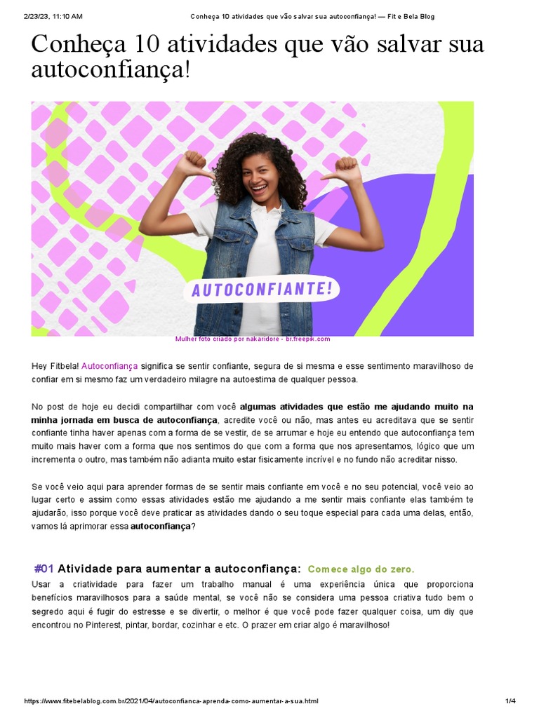 Conheça 10 Atividades Que Vão Salvar Sua Autoconfiança! - Fit e Bela ...