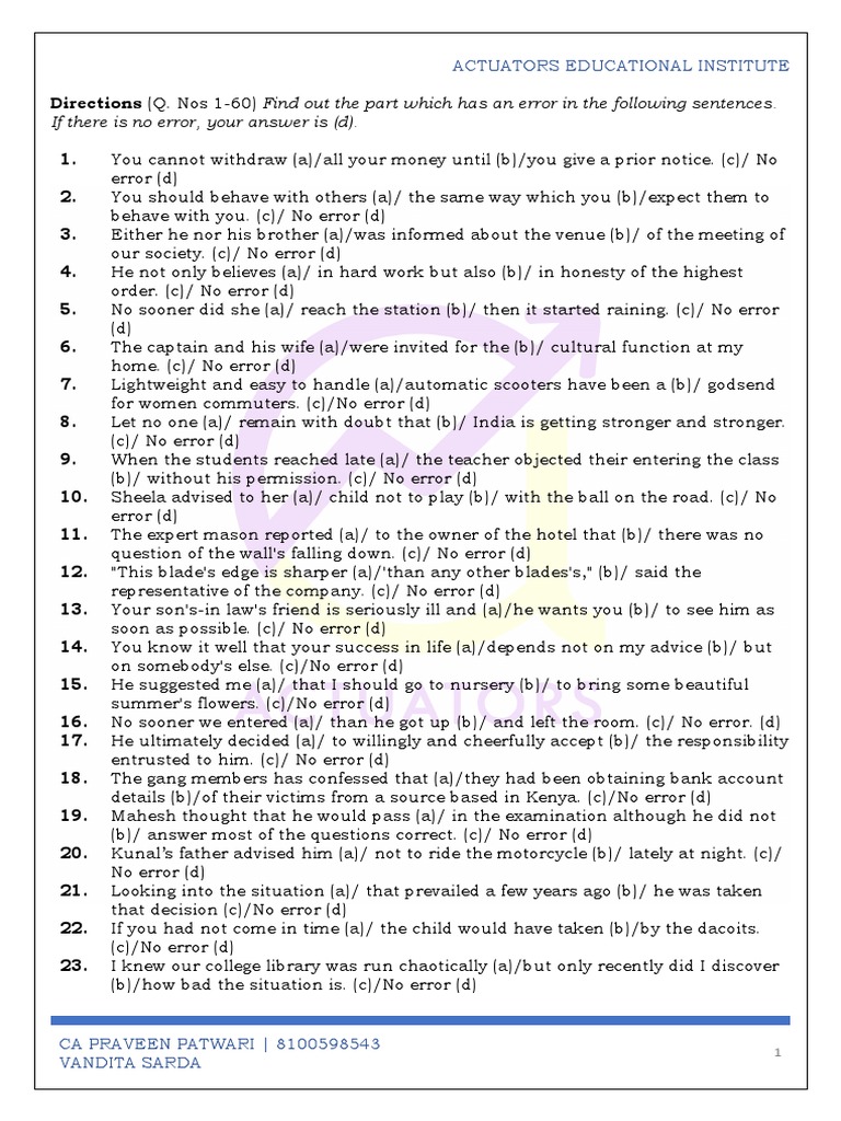 English - Spotting Errors PDF | PDF