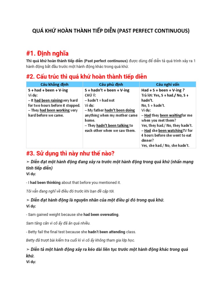 Past Perfect Continuous | PDF