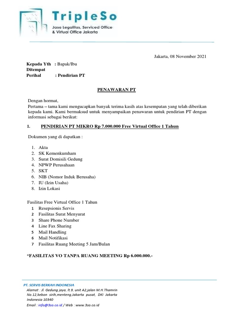 Penawaran Pendirian PT Triples | PDF